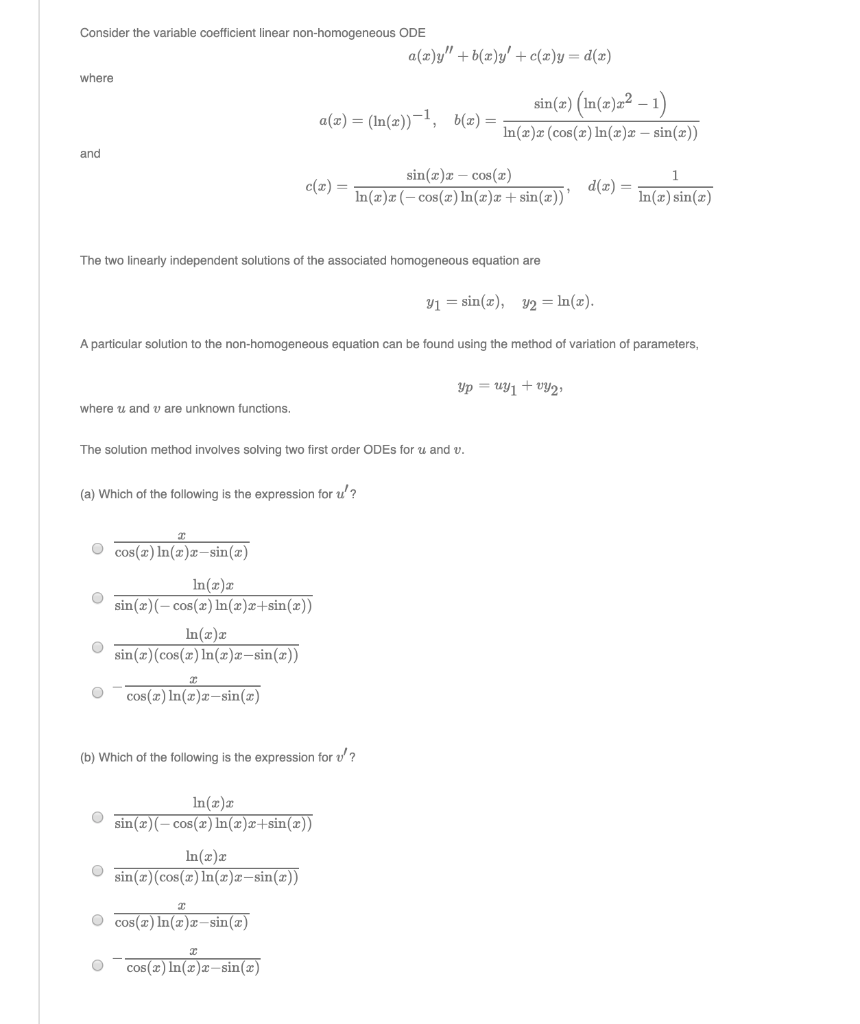 Solved Consider the variable coefficient linear | Chegg.com