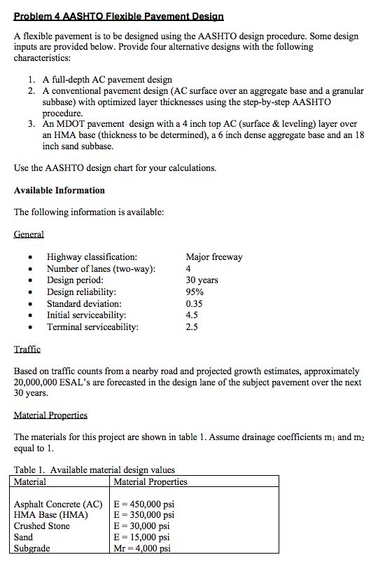 Problem 4 AASHTO Flexible Pavement Design A flexible | Chegg.com