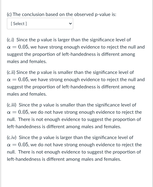 Solved Does handedness (right or left) differ according to | Chegg.com