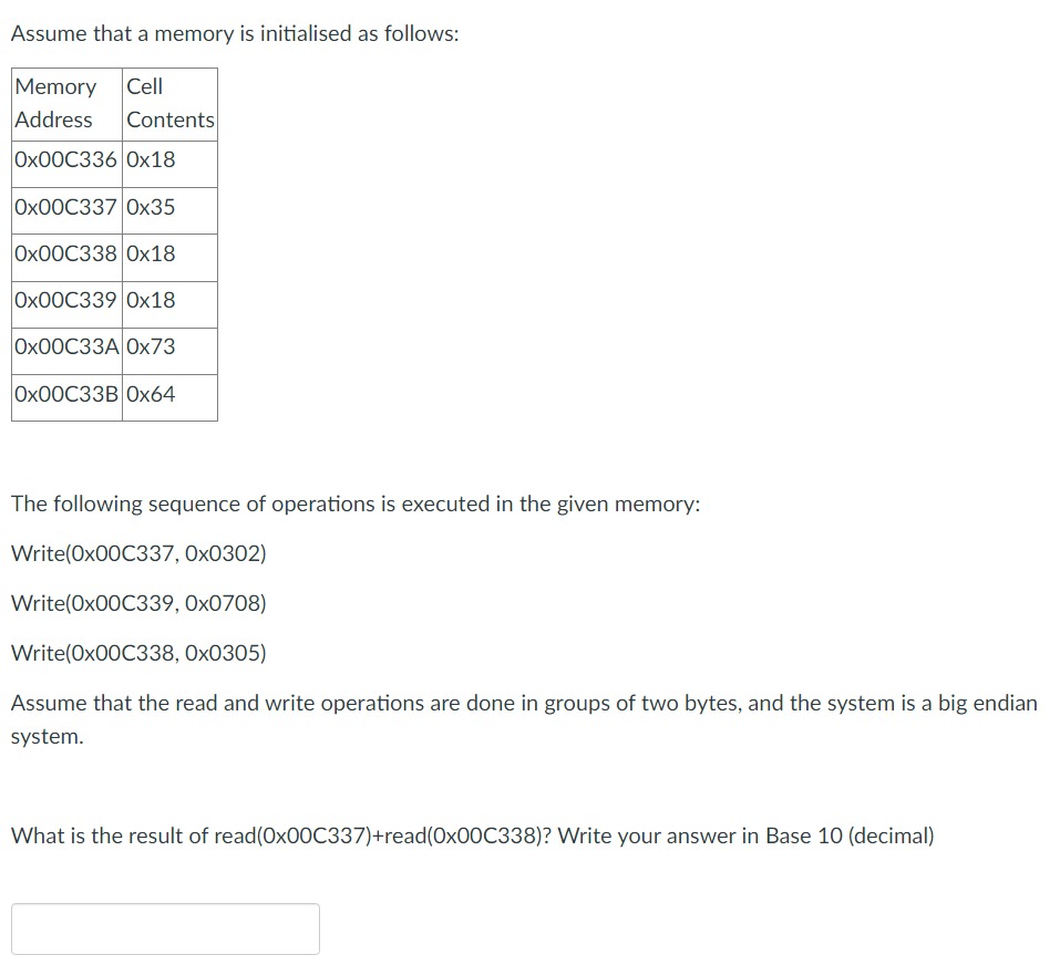 Solved Assume that a memory is initialised as follows: The | Chegg.com
