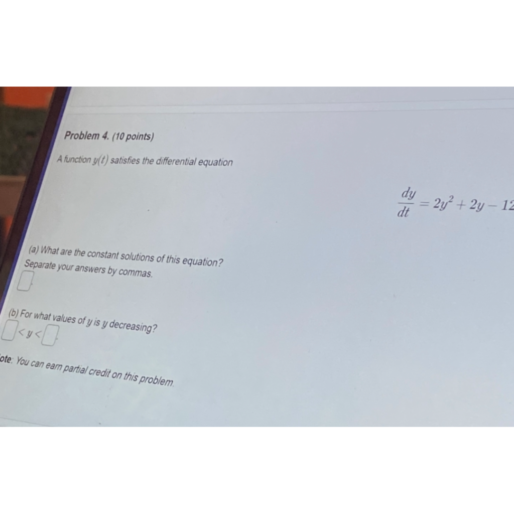 Solved Problem 4. (10 points) A function y(t) satisfies the | Chegg.com