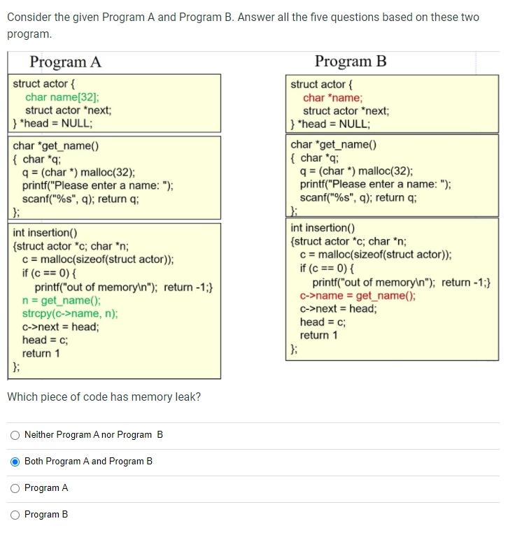 Solved Consider the given Program A and Program B. Answer | Chegg.com