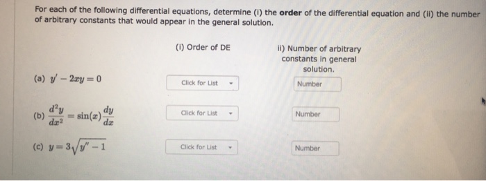 Solved For each of the following differential equations, | Chegg.com