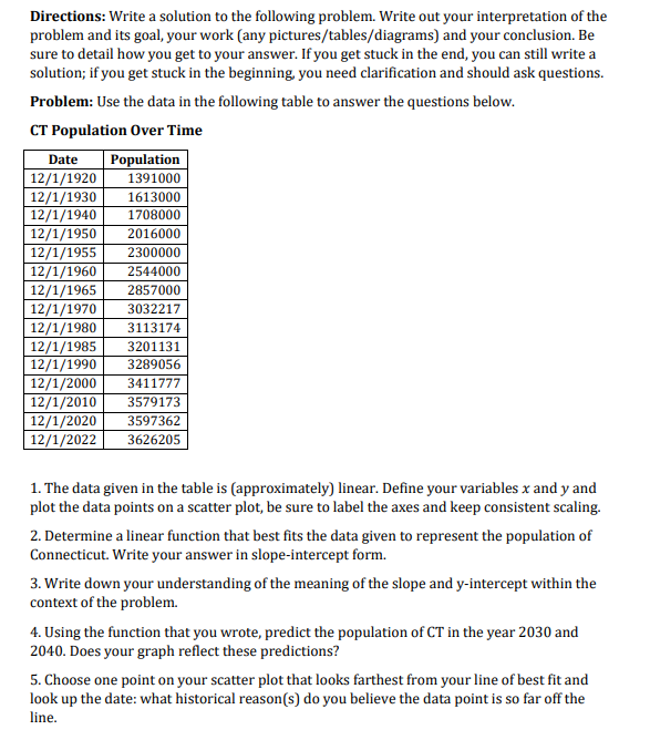 Solved Directions: Write a solution to the following | Chegg.com