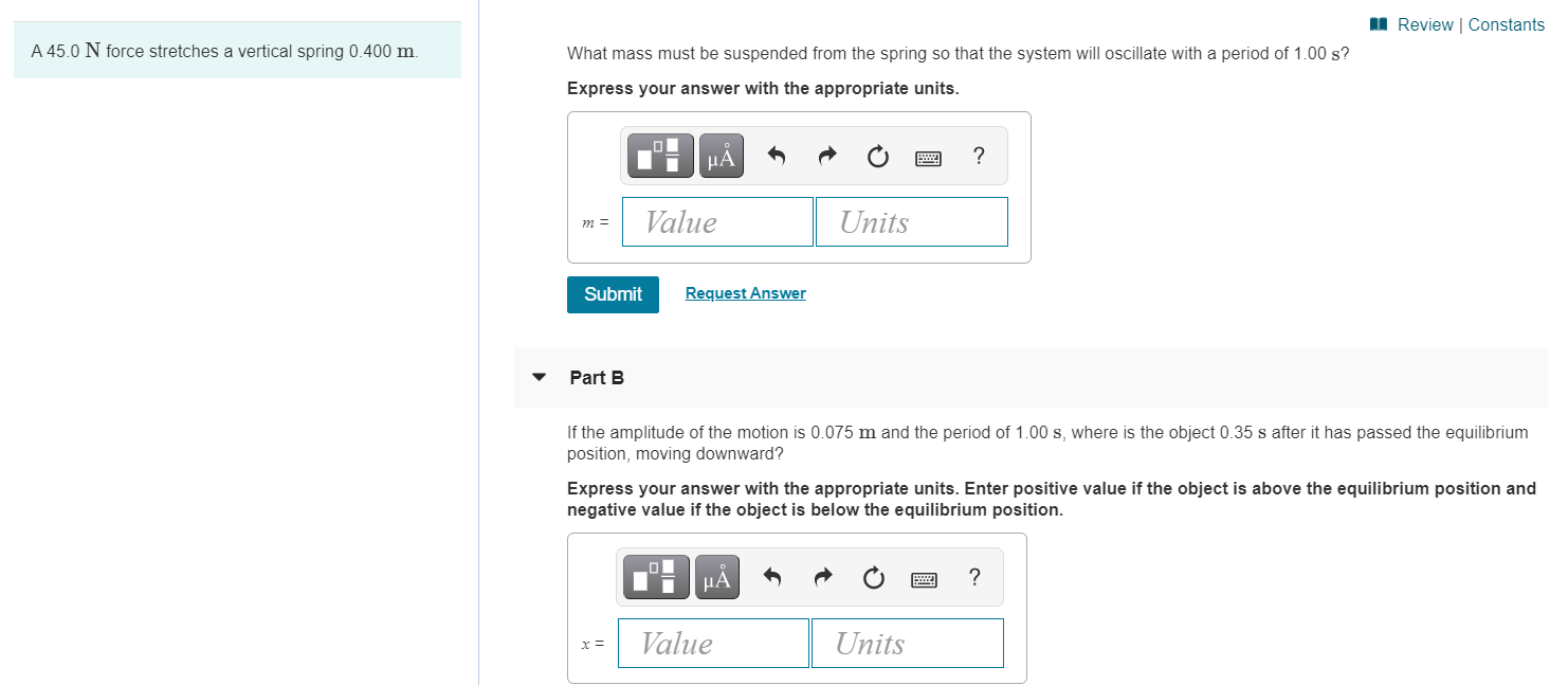 Solved Review Constants A 45.0 N force stretches a vertical | Chegg.com