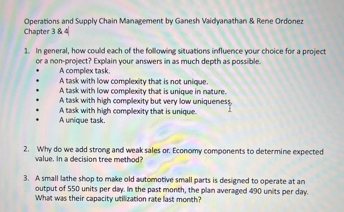 Solved Operations and Supply Chain Management by Ganesh | Chegg.com