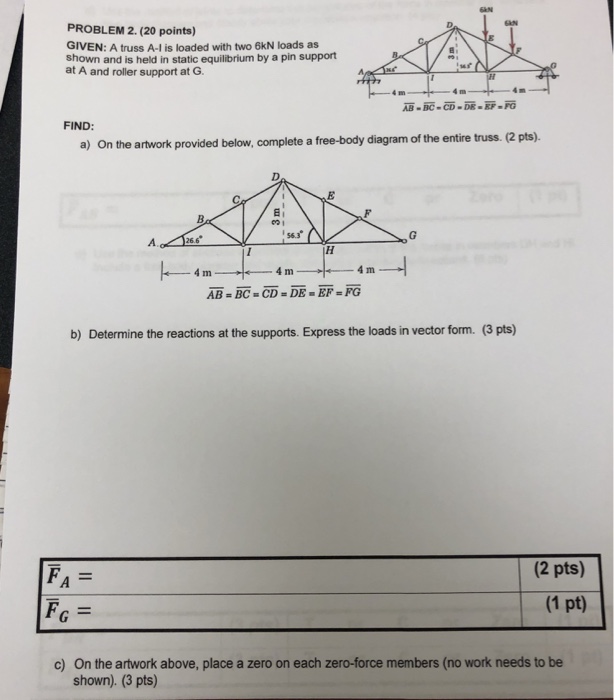 Solved PROBLEM 2.(20 points) GIVEN: A truss A-I is loaded | Chegg.com