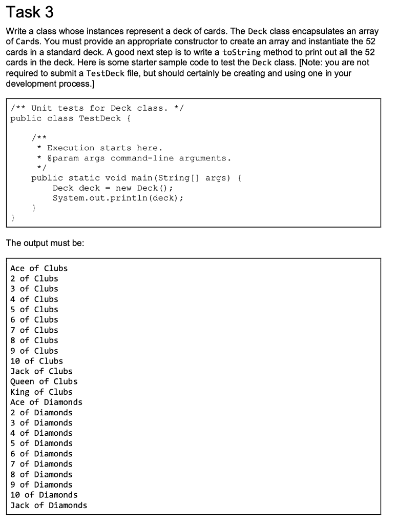 Task 1 Write A Class Whose Instances Represent A 