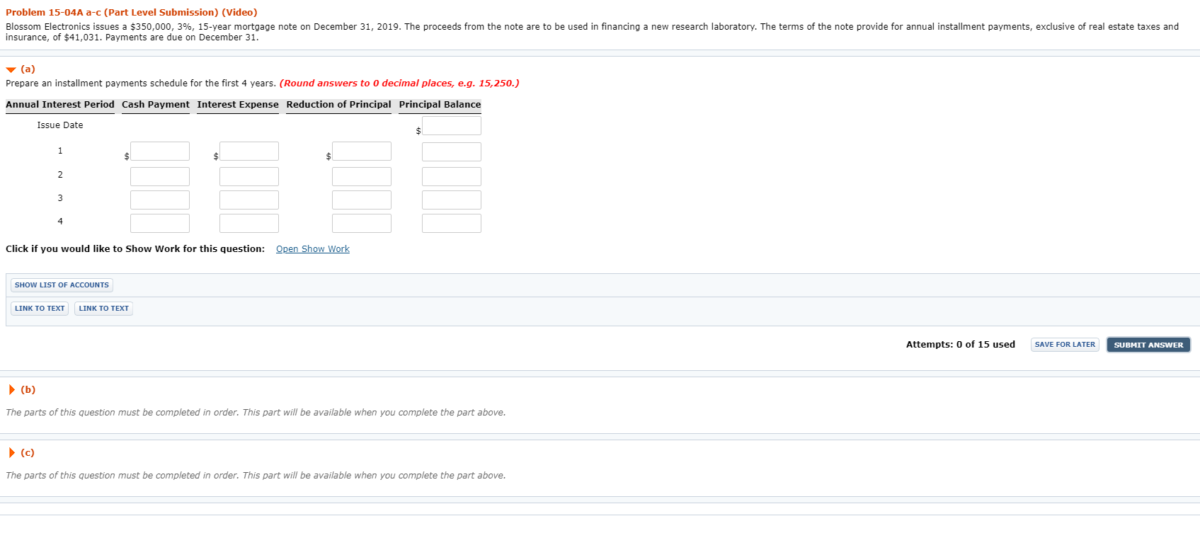 Solved Problem 15-04A a-c (Part Level Submission) (Video) | Chegg.com