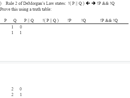 Solved Rule 2 of DeMorgan's Law states: !( PQ+→!P && !Q | Chegg.com