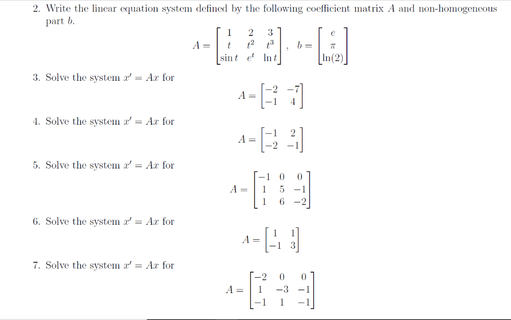 Solved 2. Write the linear equation system defined by the | Chegg.com