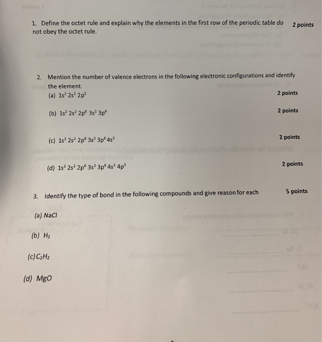 Solved 1. Define the octet rule and explain why the elements | Chegg.com