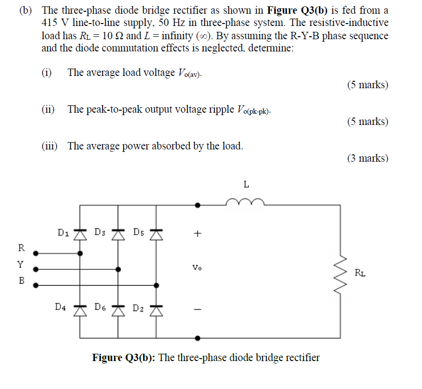Solved (b) The three-phase diode bridge rectifier as shown | Chegg.com