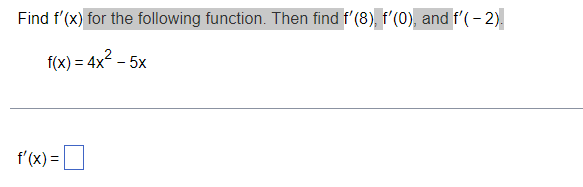 Solved Find f′(x) for the following function. Then find | Chegg.com
