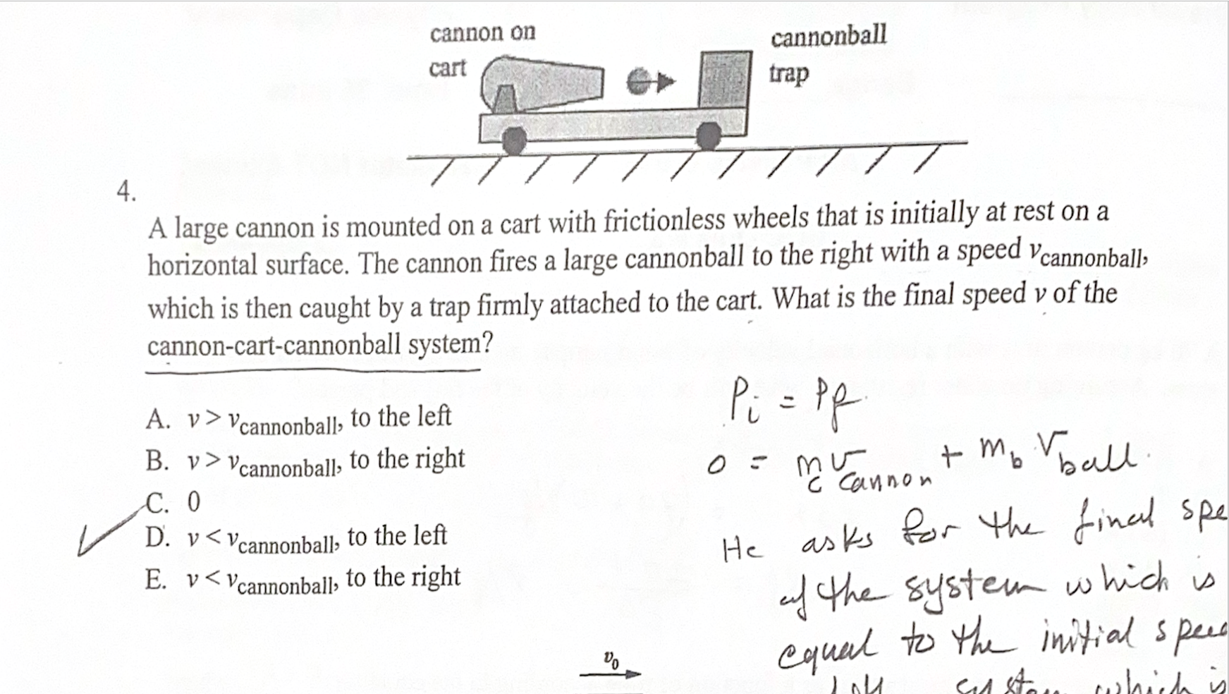 Solved A large cannon is mounted on a cart with frictionless | Chegg.com