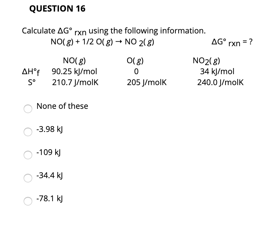 Solved QUESTION 16 Calculate AGº rxn using the following | Chegg.com