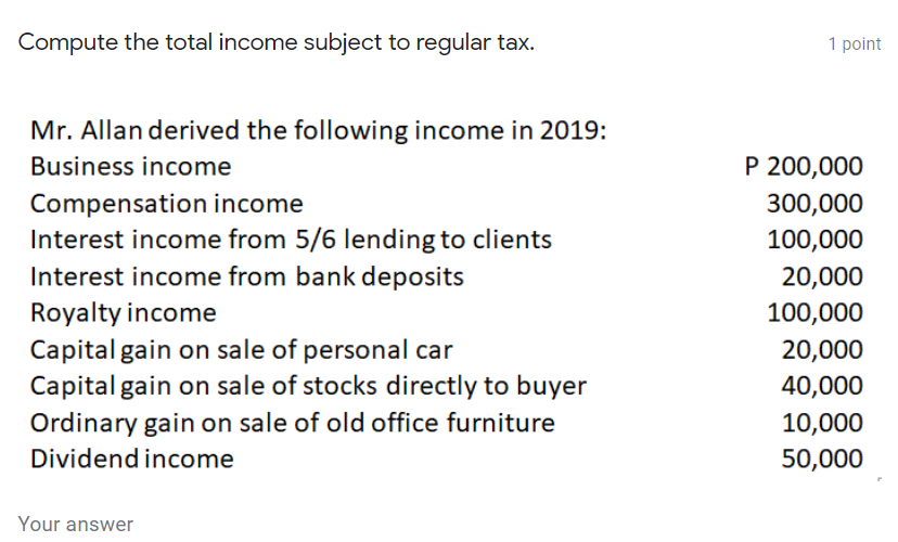 Solved Compute the total income subject to regular tax. 1 | Chegg.com