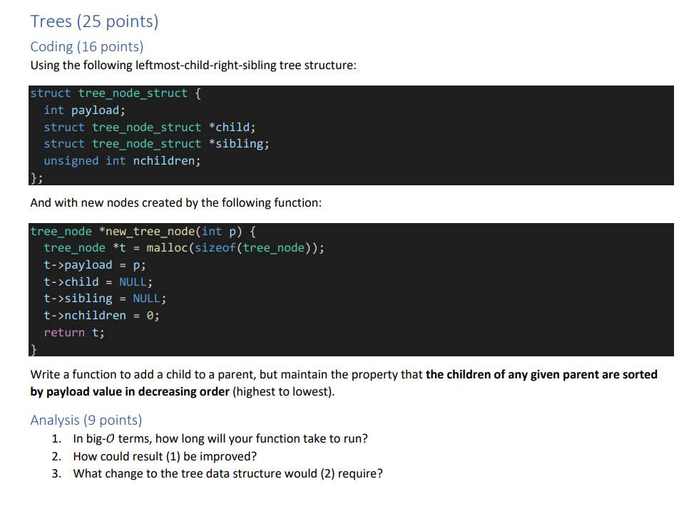 Solved Trees (25 points) Coding (16 points) Using the | Chegg.com