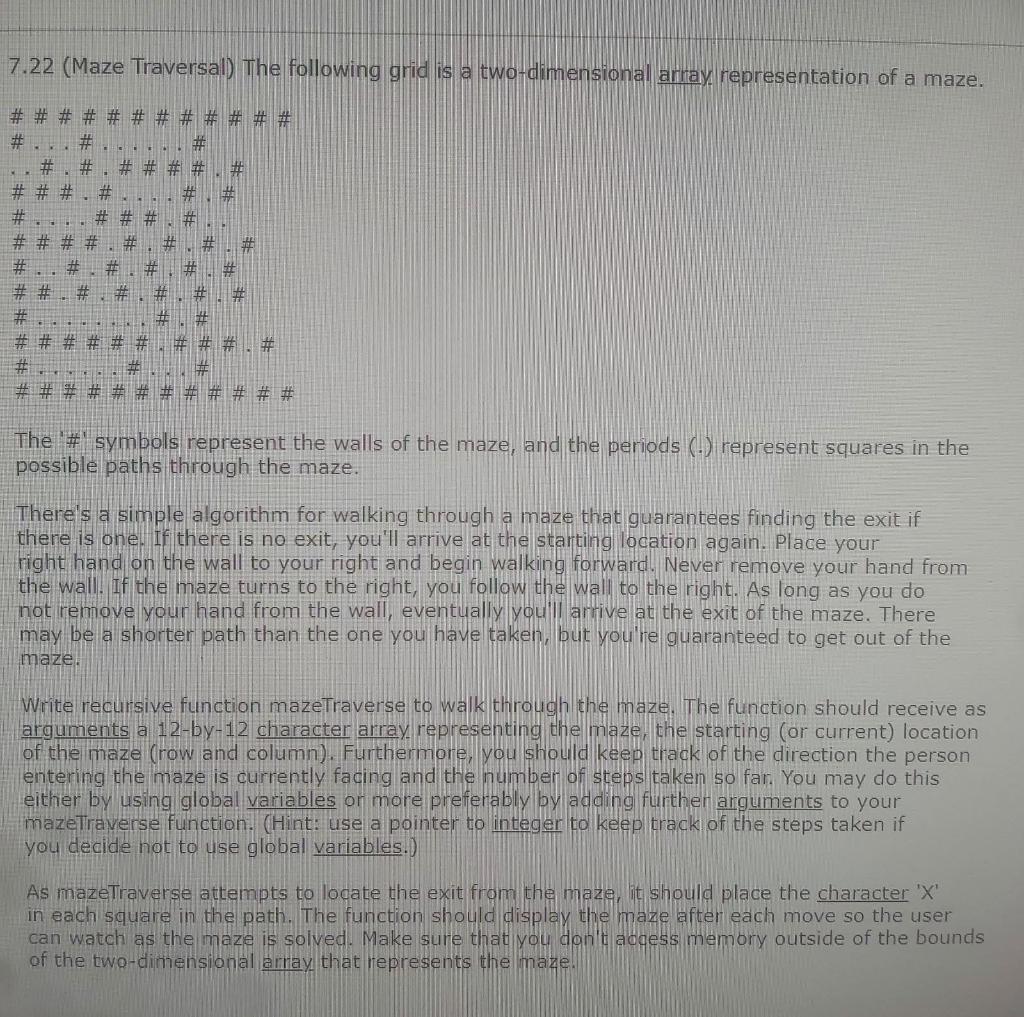 Solved 7.22 (Maze Traversal) The following grid is a | Chegg.com