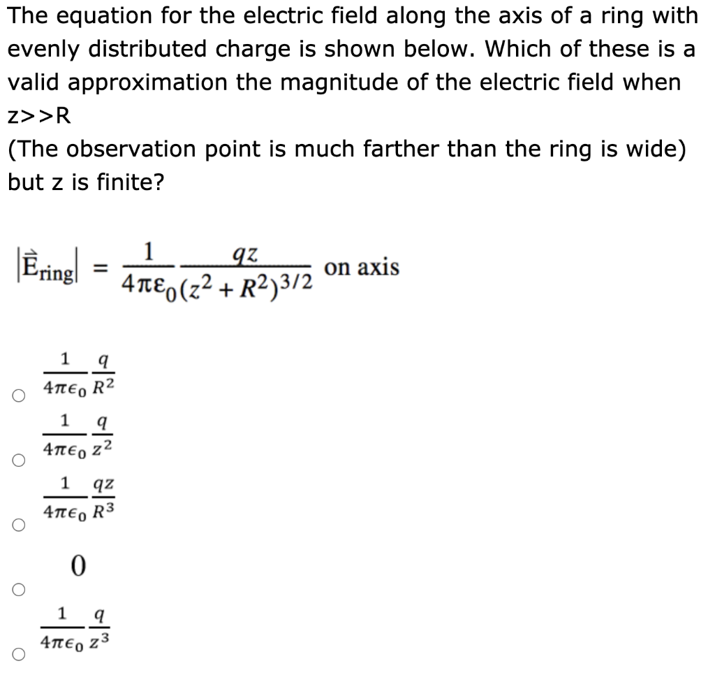 Solved The equation for the electric field along the axis of | Chegg.com
