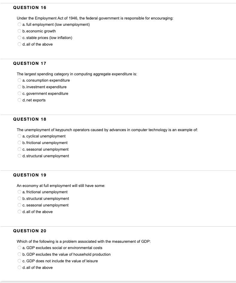 Solved QUESTION 16 Under the Employment Act of 1946, the | Chegg.com
