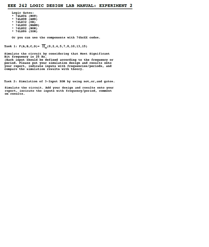 Solved EEE 242 LOGIC DESIGN LAB MANUAL: EXPERIMENT 2 Logic | Chegg.com