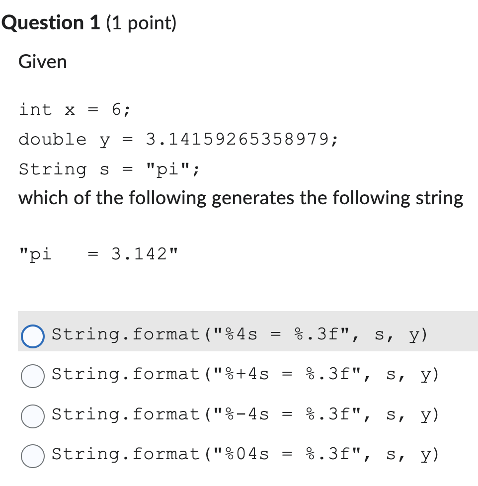 Solved Question 1 (1 point) Given int x=6; double | Chegg.com