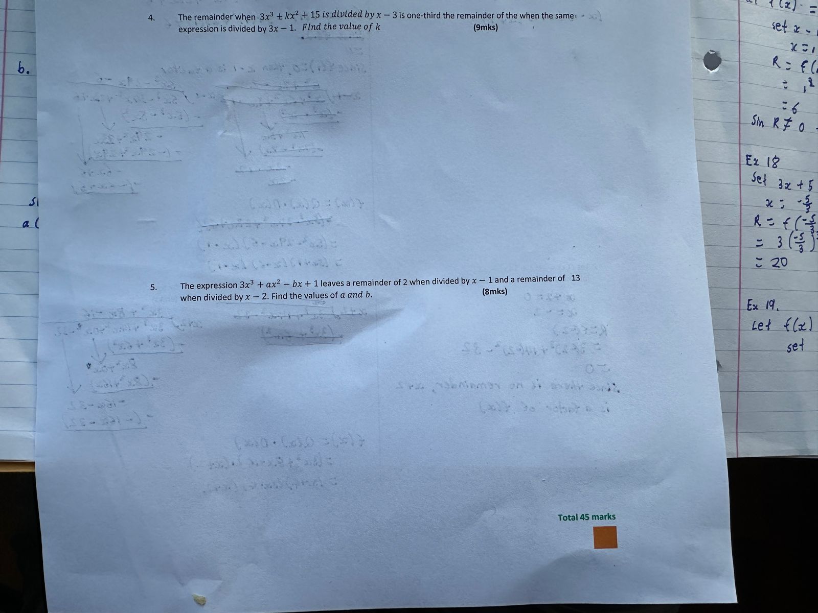 Solved 4. The remainder when 3x3+kx2+15 is divided by x−3 is | Chegg.com