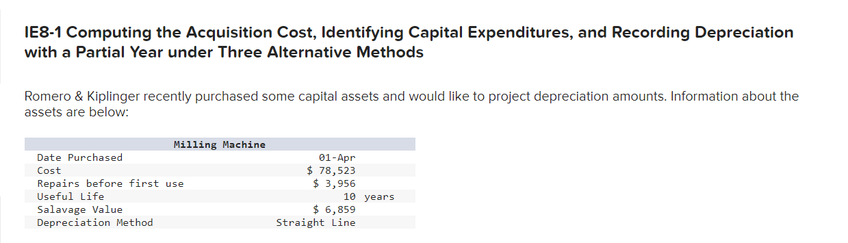 IE8-1 Computing the Acquisition Cost, Identifying | Chegg.com