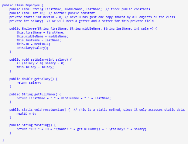 Solved An Employee class includes an instance variable | Chegg.com