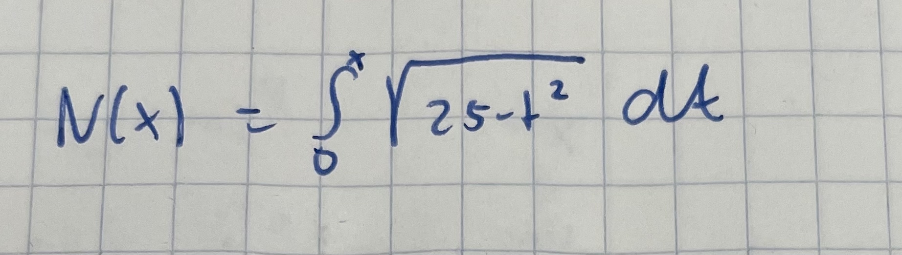 Solved N(x)=∫0x25−t2dt | Chegg.com