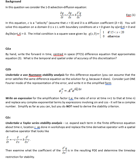 Solved Background In this question we consider the 1-D | Chegg.com