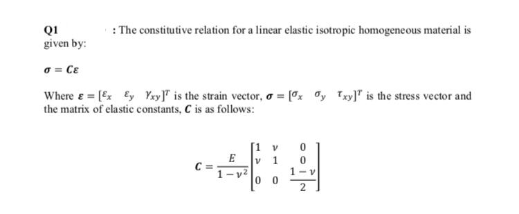 Solved : The constitutive relation for a linear elastic | Chegg.com
