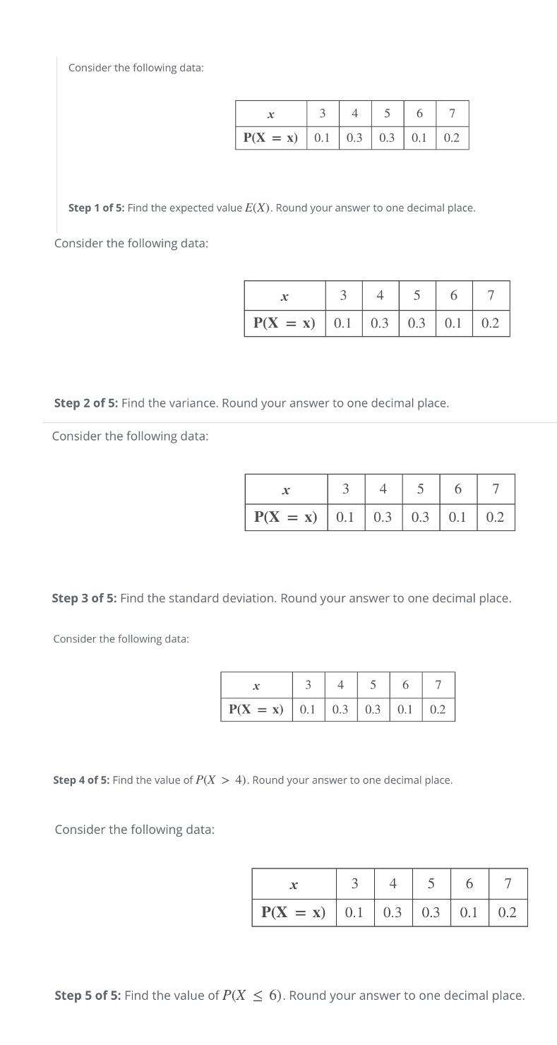 Solved Consider the following data: Step 1 of 5: Find the | Chegg.com