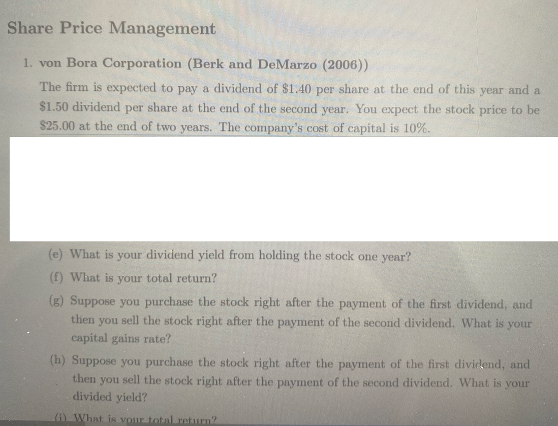 Solved Share Price Management 1. von Bora Corporation (Berk | Chegg.com