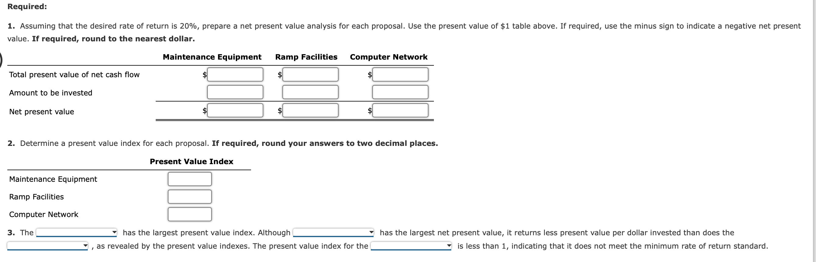 Solved Net Present Value Method, Present Value Index, and | Chegg.com