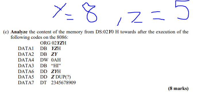 Solved Y=8 z=0 C) Analyze the content of the memory from | Chegg.com