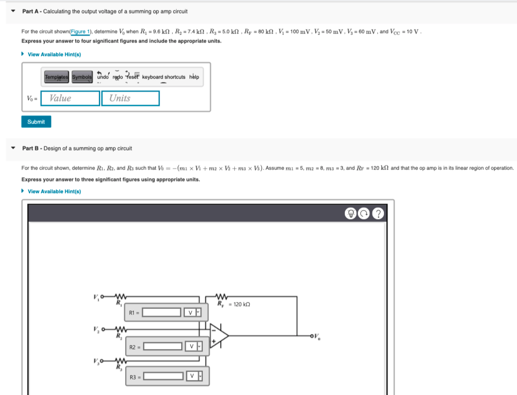 Solved Part A - Calculating the output voltage of a summing | Chegg.com
