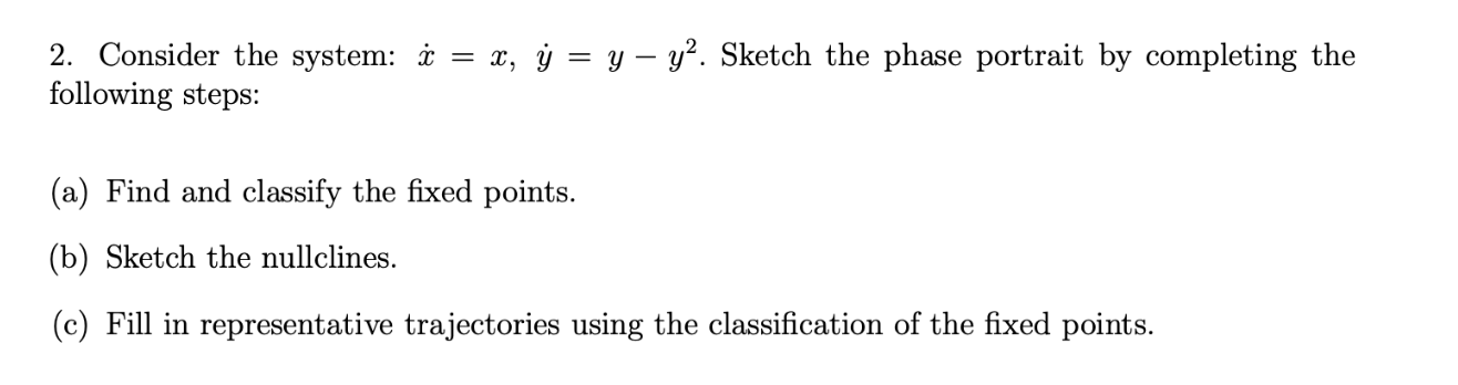 Solved 2. Consider the system: x˙=x,y˙=y−y2. Sketch the | Chegg.com
