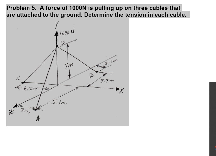 Solved Problem 5. A force of 1000N is pulling up on three | Chegg.com