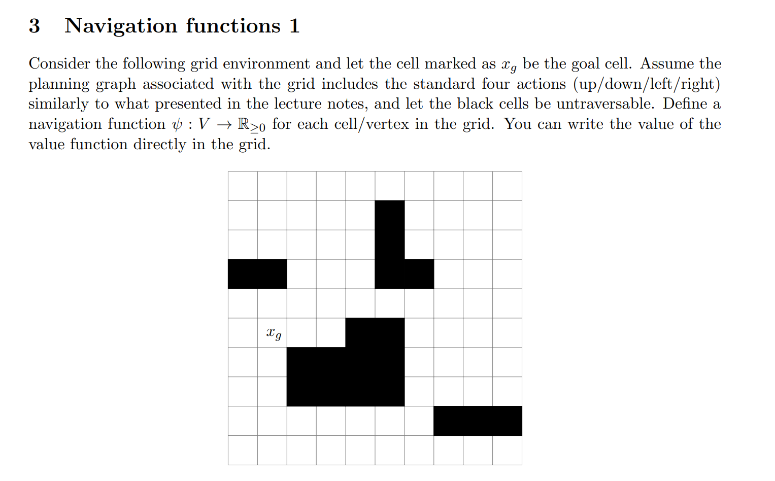 Solved 3 Navigation functions 1 Consider the following grid | Chegg.com
