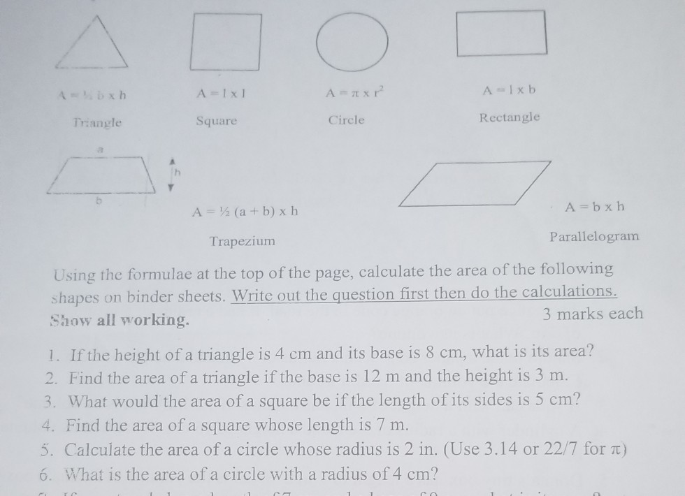 Solved A-1xb A=1x 1 A=Tx A-bxh Rectangle Circle Square | Chegg.com