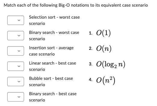 Solved Match each of the following Big-O notations to its | Chegg.com