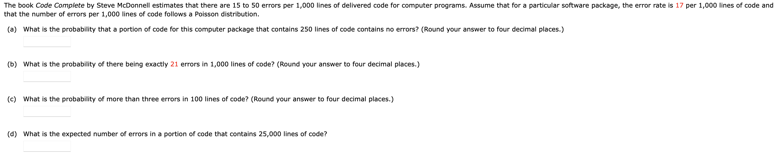 Solved that the number of errors per 1,000 ﻿lines of code | Chegg.com