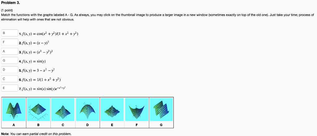 Problem 3. (1 point) Match the functions with the | Chegg.com