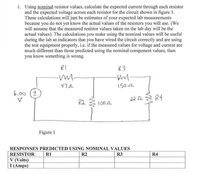 Solved 1. Using nominal resistor values, calculate the | Chegg.com