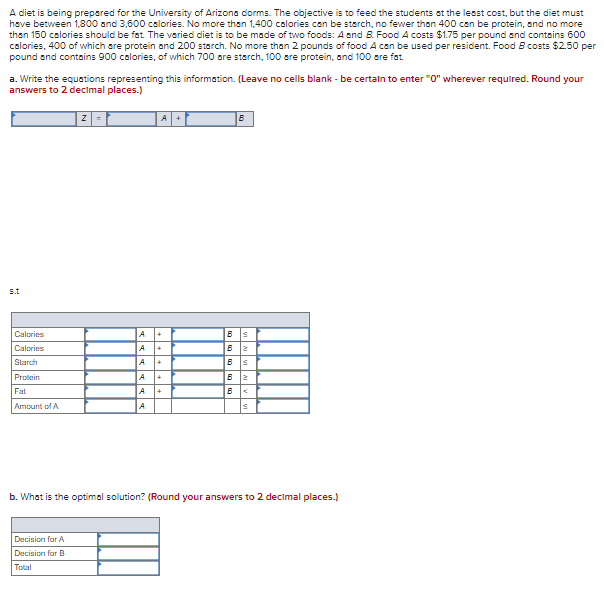Solved A diet is being prepared for the University of | Chegg.com