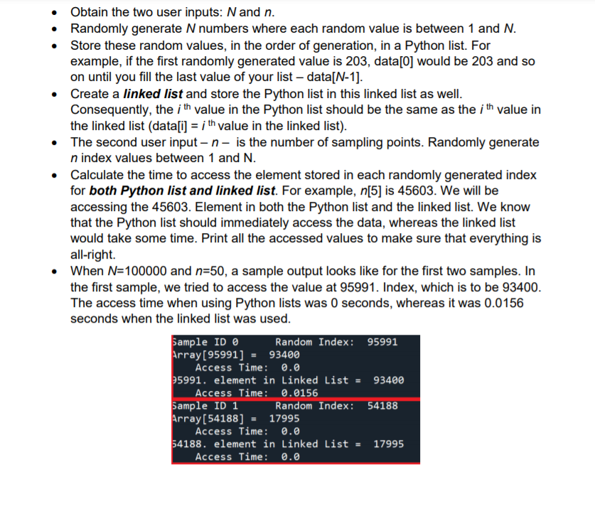 Solved Obtain the two user inputs: N and n. Randomly | Chegg.com