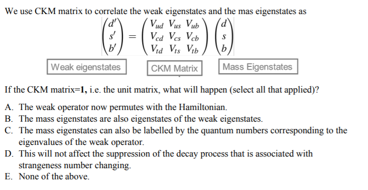 Solved We use CKM matrix to correlate the weak eigenstates | Chegg.com