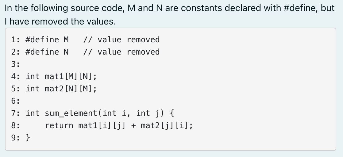 Solved In the following source code, M and N are constants | Chegg.com